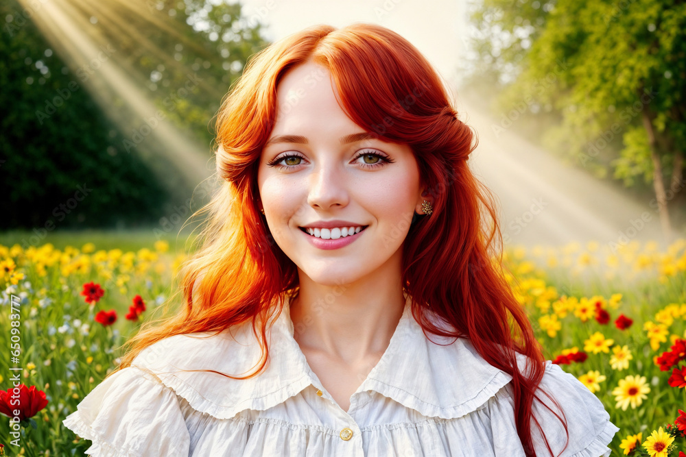 portrait of a beautiful girl posing in nature, a bright sunny day in ...