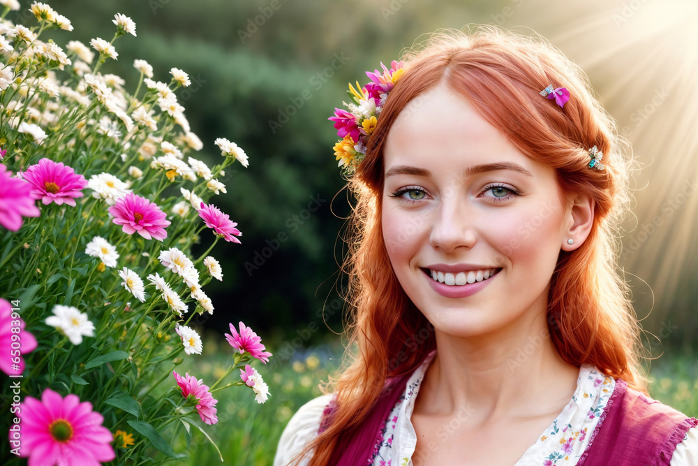 portrait of a beautiful girl posing in nature, a bright sunny day in ...