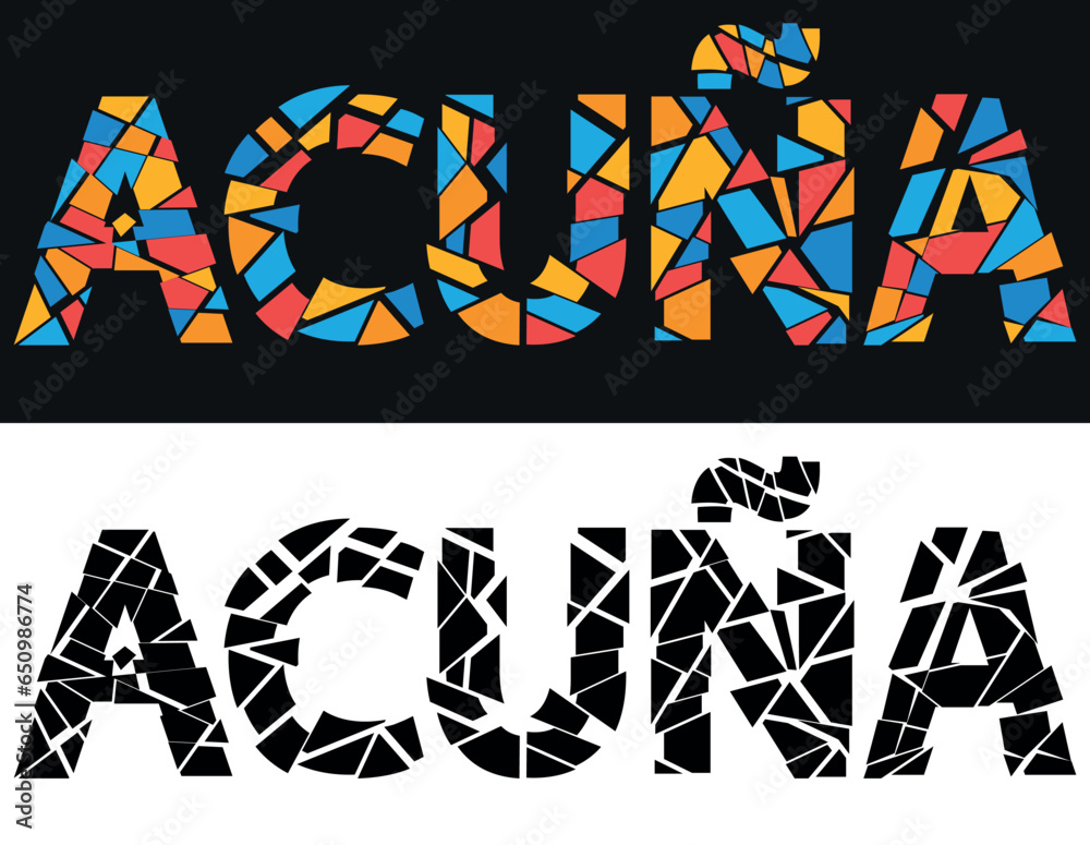 ACUNA Broken text from fragments. Letters from pieces of triangles and ...
