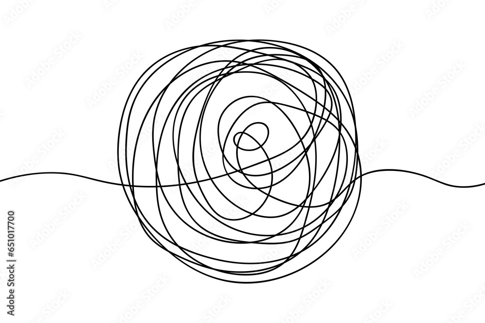 Abstract tangled texture. Sketch. A ball of thread from start to finish ...