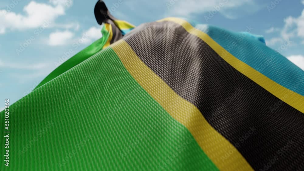 Stockvideo Wavy flag of Tanzania blowing in the wind in slow motion ...