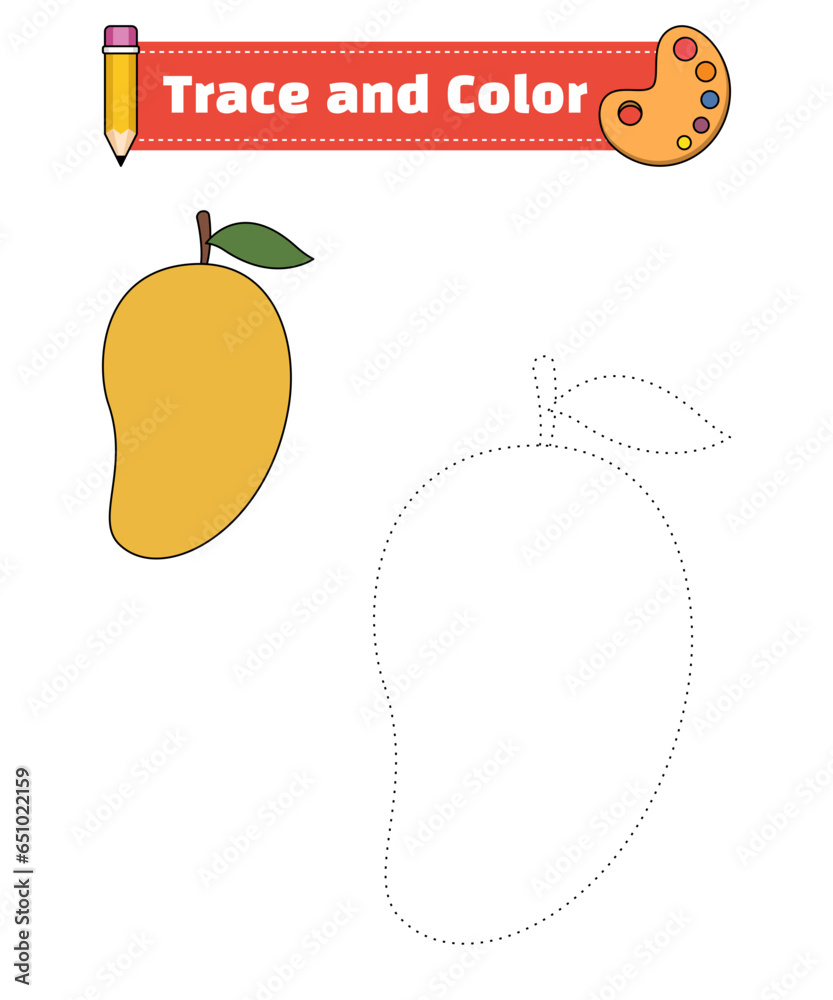 Mango. Trace and color for children, coloring page or book, mango ...