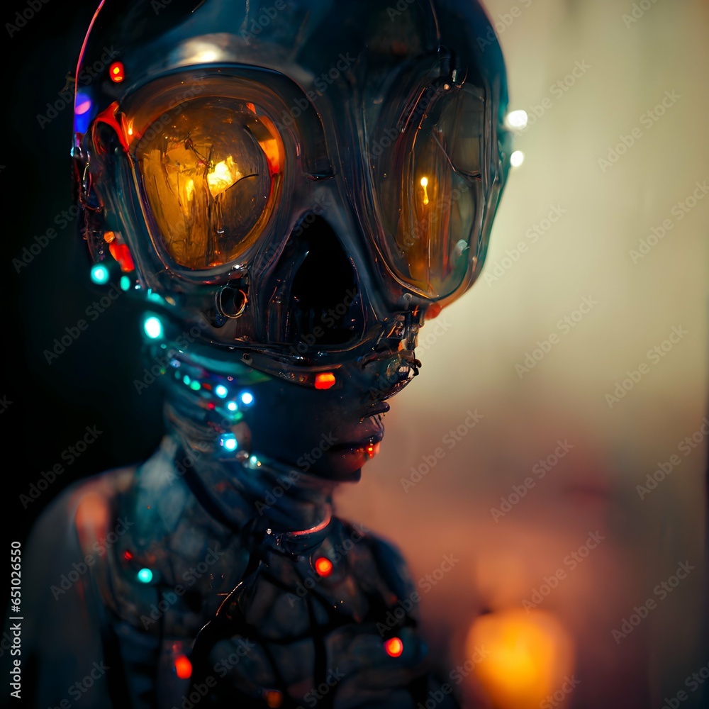 NonHumaniod Alien wearing a hyper complex Environmental Suit lights ...