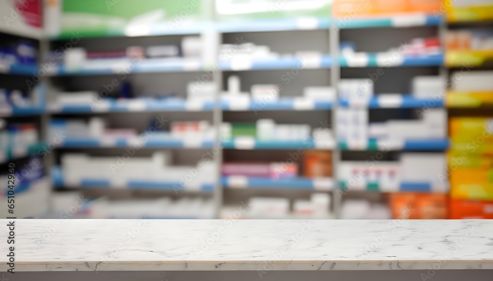 Pharmacy marble table counter with medicines healthcare product ...