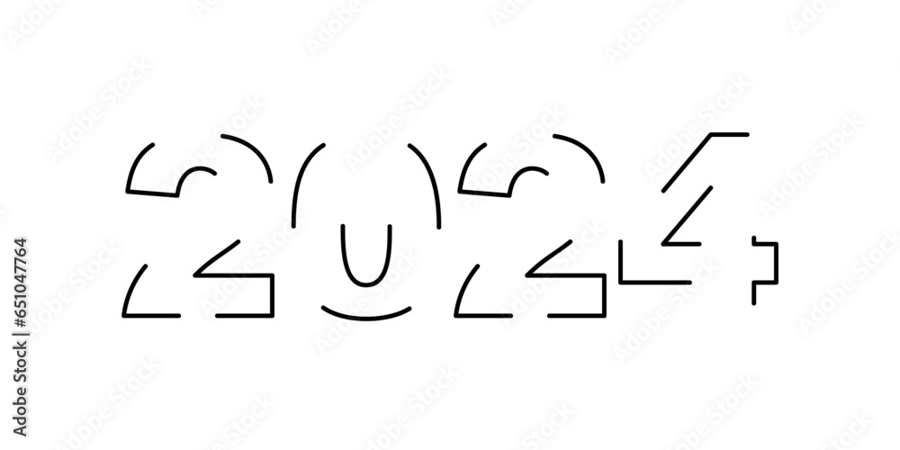 2024 new year number abstract line art, Design element of 2024 shape ...