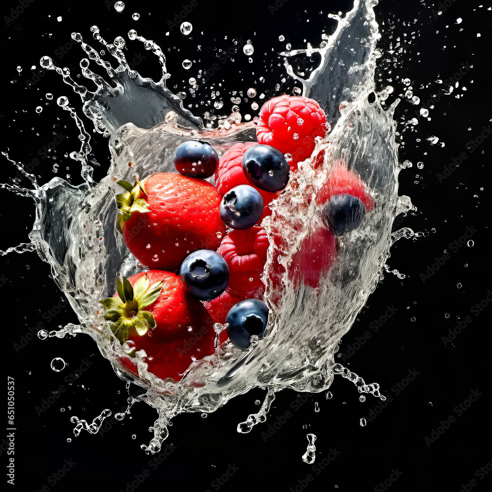 High Speed Photography of Falling Fruit and Water. Generative AI. A ...