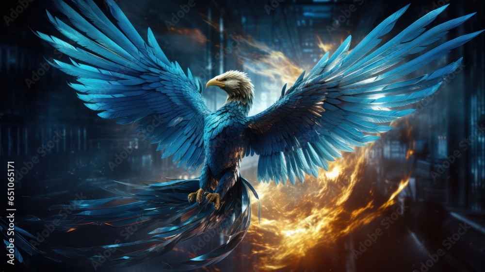 Phoenix. Fire Phoenix risen from the ashes. Firebird. Burning bird ...