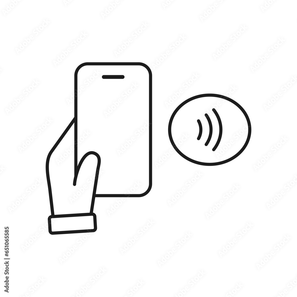 NFC technology icon. Hand holding card, smartphone, phone. Contactless ...