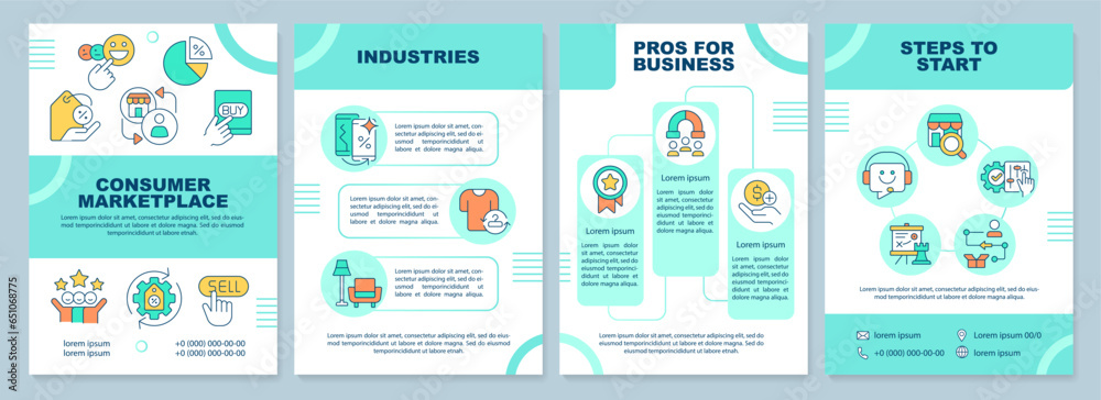 2D consumer marketplace blue brochure template, leaflet design with ...