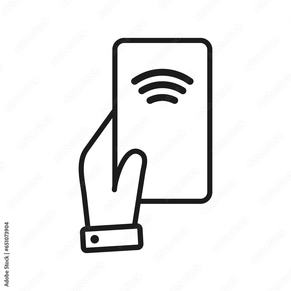 NFC technology icon. Hand holding card, smartphone, phone. Contactless ...