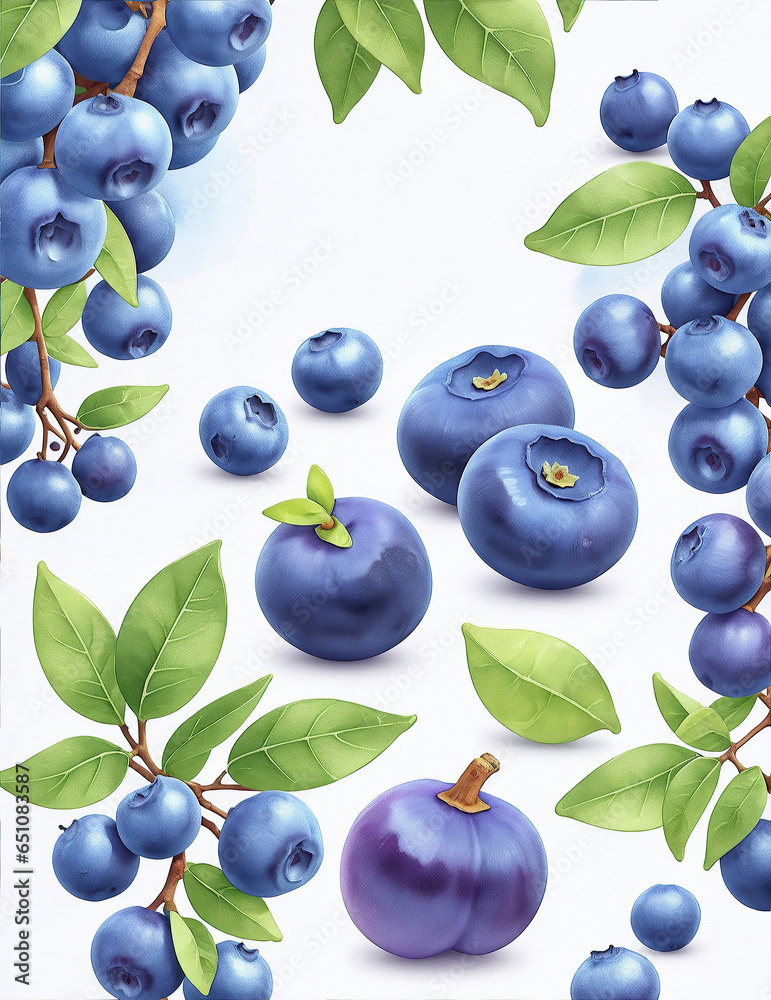 Blueberry vector, watercolor clipart digital png citrus graphic Stock ...