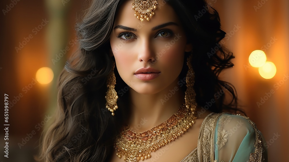 Portrait of Indian woman in traditional dress and jewellery. Stock ...