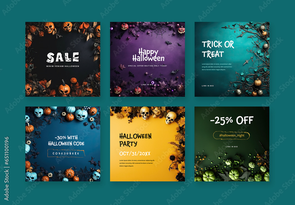 Halloween Social Media Set With Halloween Theme and Generative Ai Stock ...