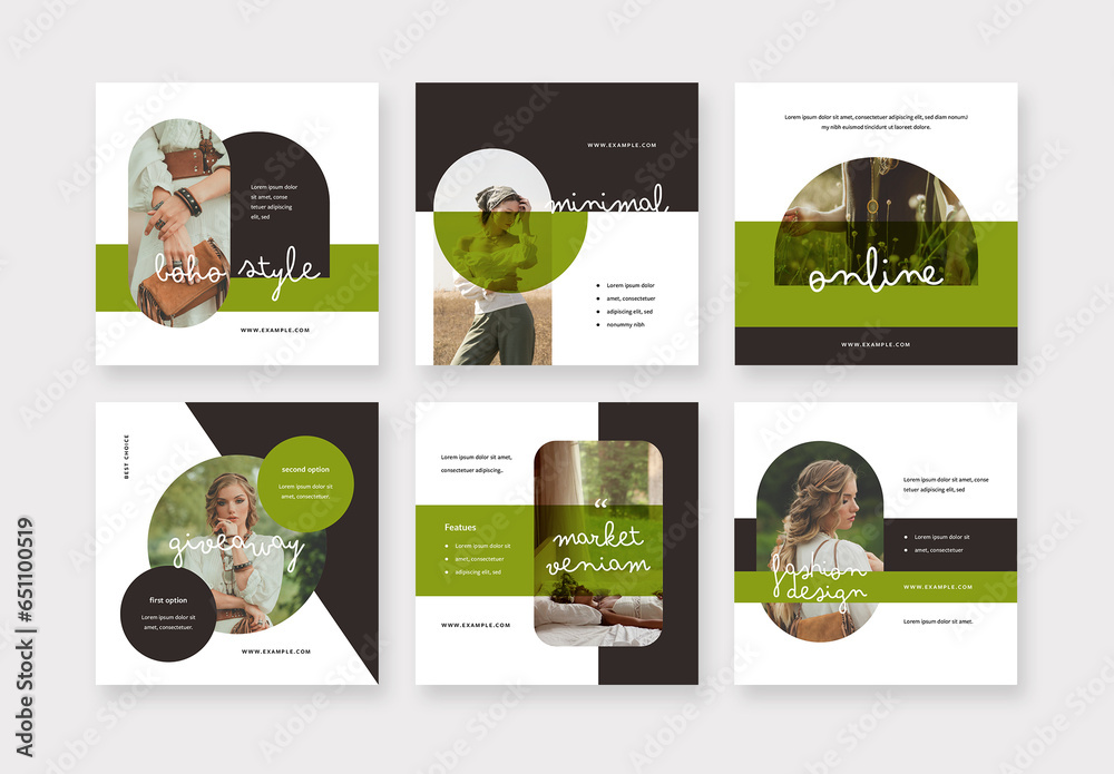 Modern and Clean Social Layouts With Green Accent and White Typography ...