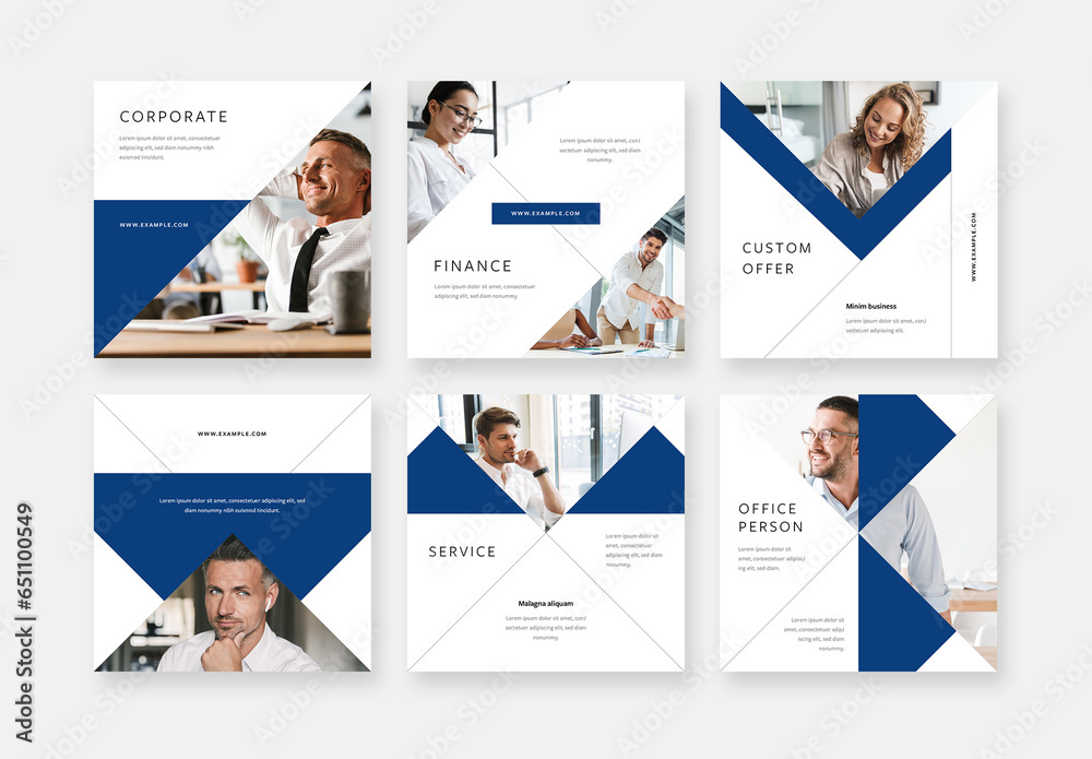 Modern Business Layouts For Social Media With Blue Accent Stock ...