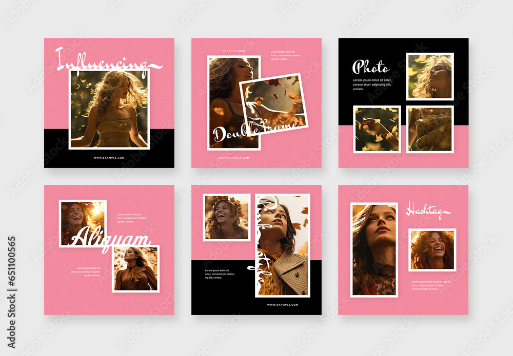 Modern Bold Social Media Posts With Black and Pink Accent Stock ...