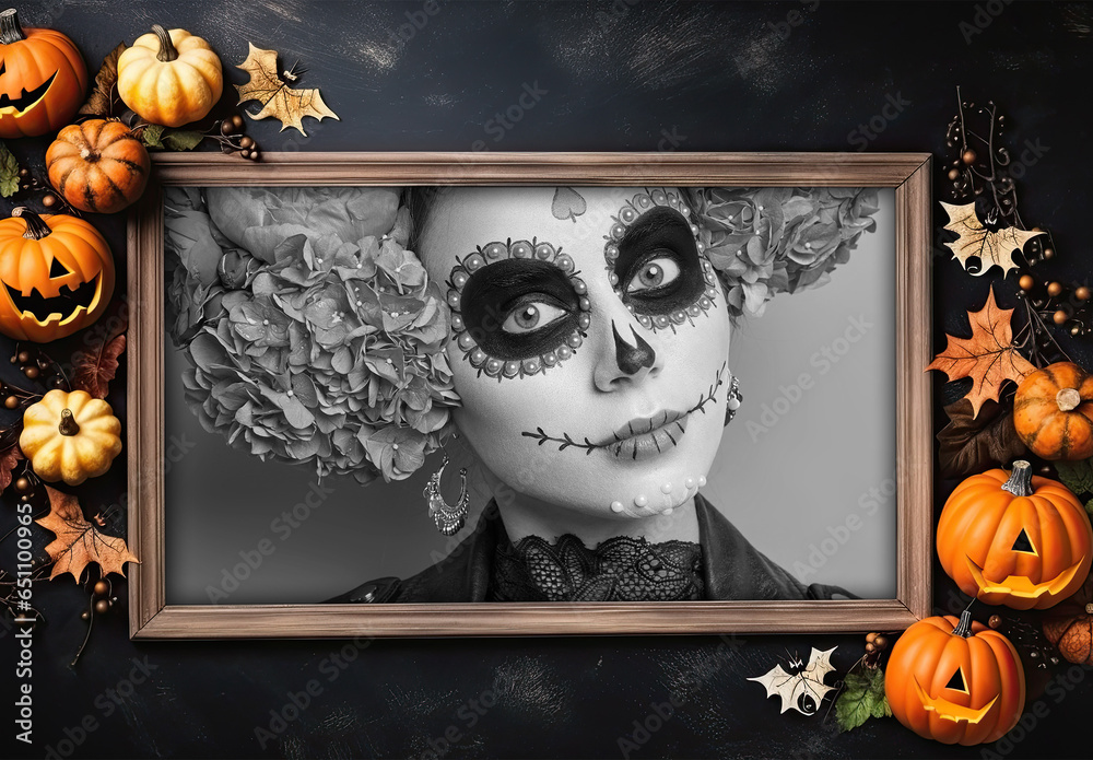 Halloween Picture Frame With Autumn Design and Generative Ai Stock ...