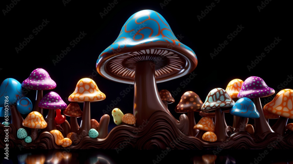 A creative concept image showcasing a blend of magic mushrooms and ...