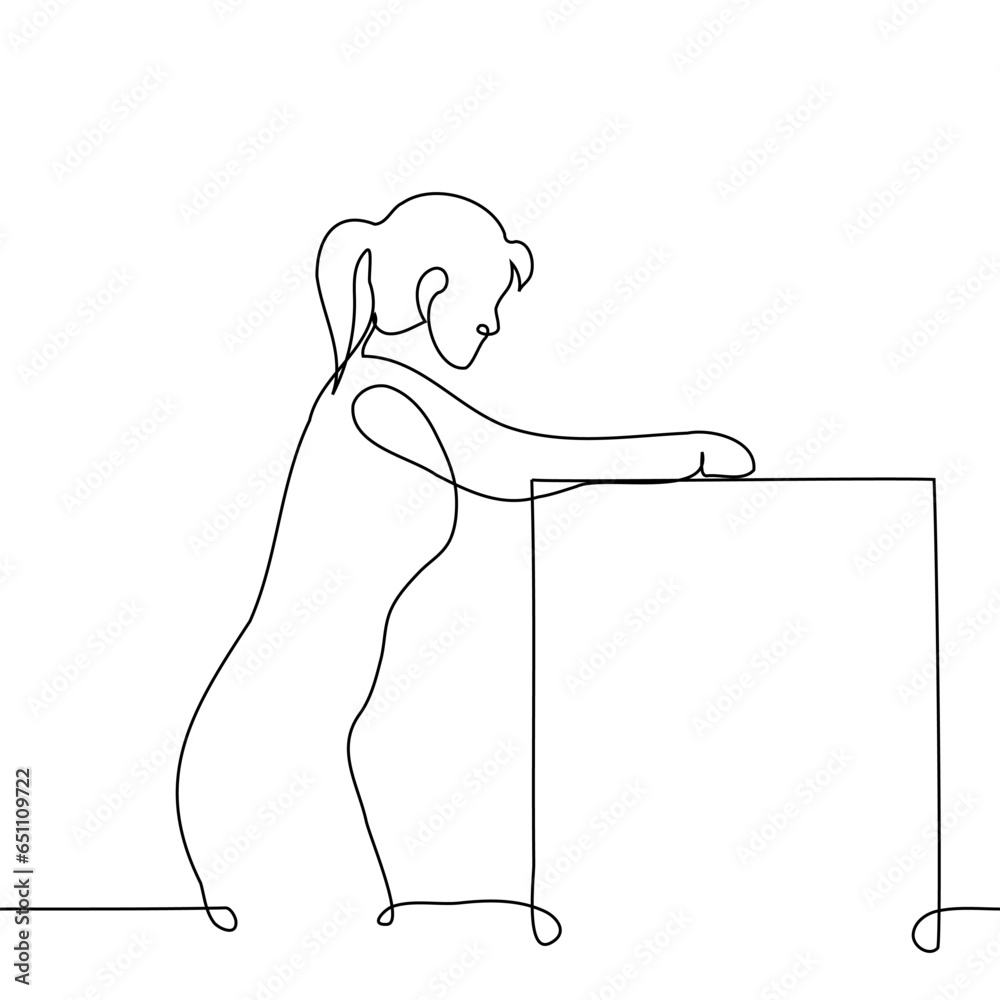 woman stands leaning her elbows on the bar counter - one line art ...