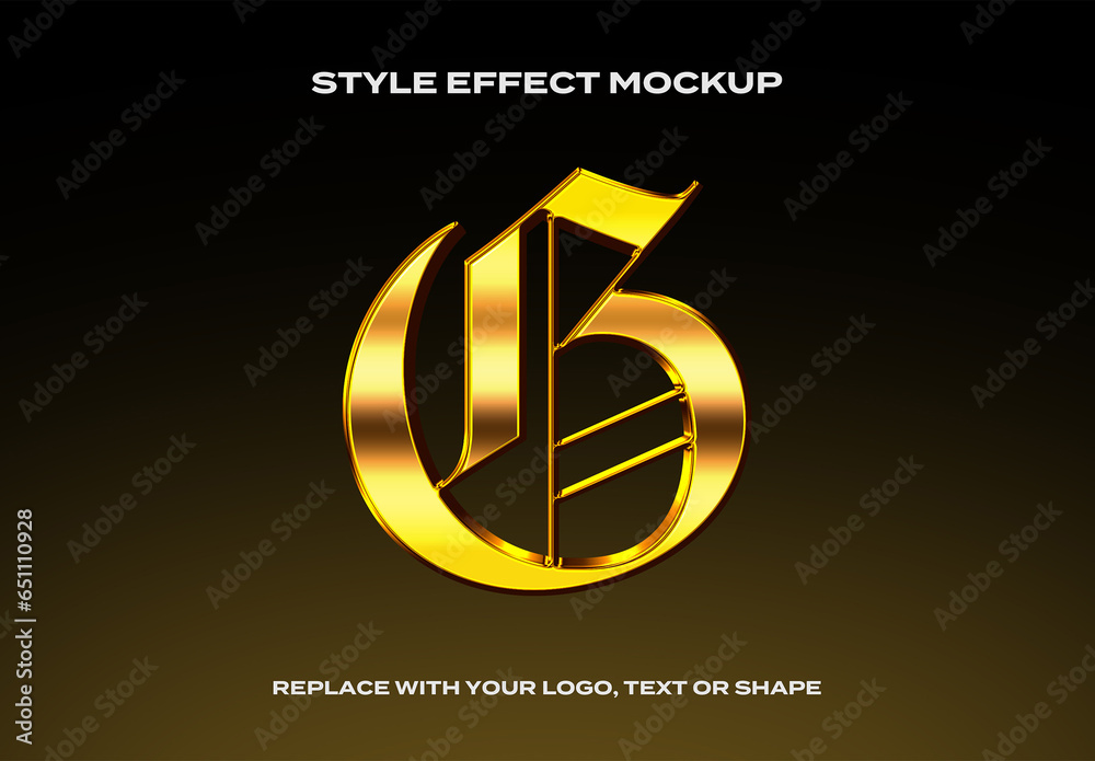 Text Logo Style Effect Gold Chrome Glass Mockup 3D Metal Template Stock ...