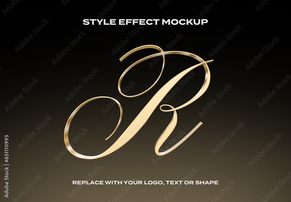 Text Logo Style Effect Gold Chrome Glass Mockup 3D Metal Template Stock ...