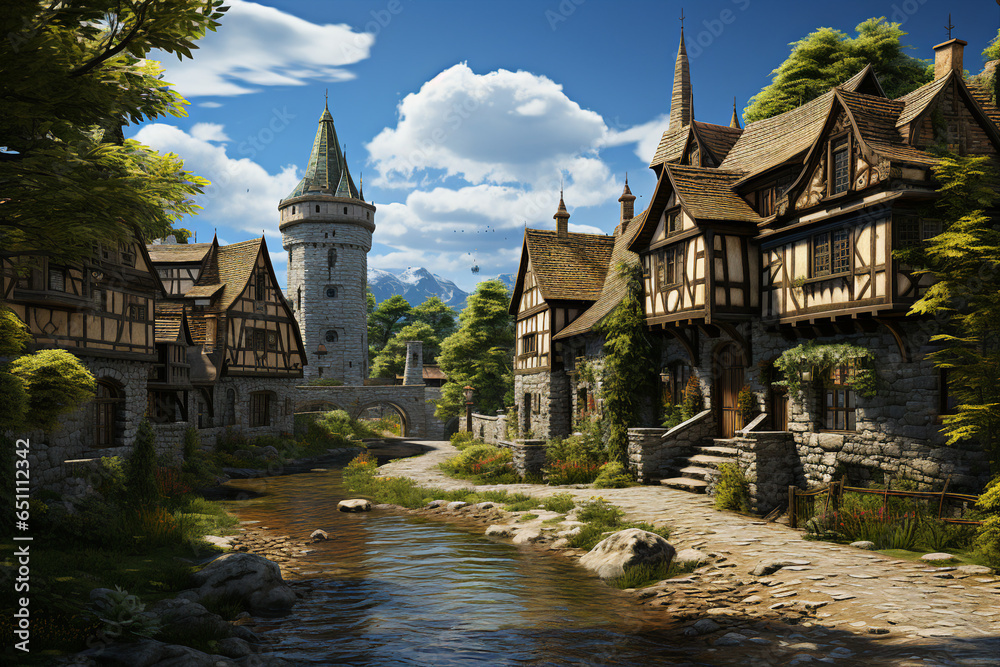 Medieval village background environment for computer mobile game ...