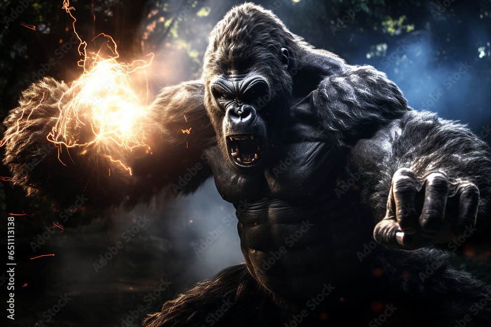 Generative ai collage photo of aggressive beast giant gorilla king kong ...