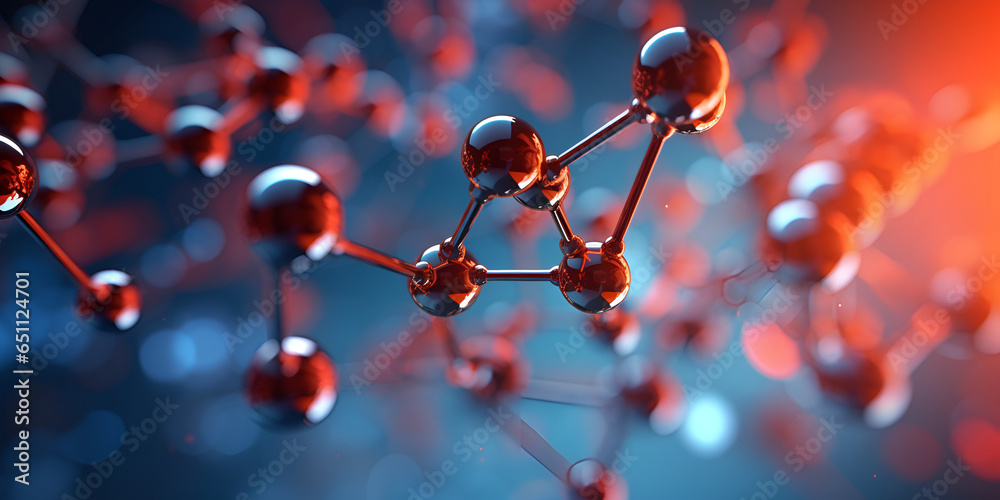Chemical compounds of molecule closeup and atoms scientific research ...