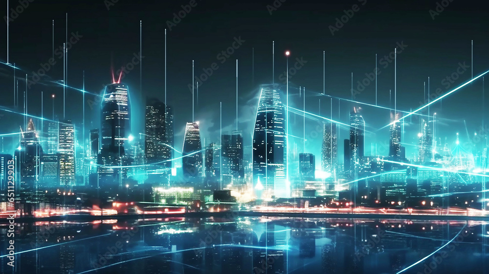Futuristic Cyber Technology Cityscape with 5G Network, Smart City ...