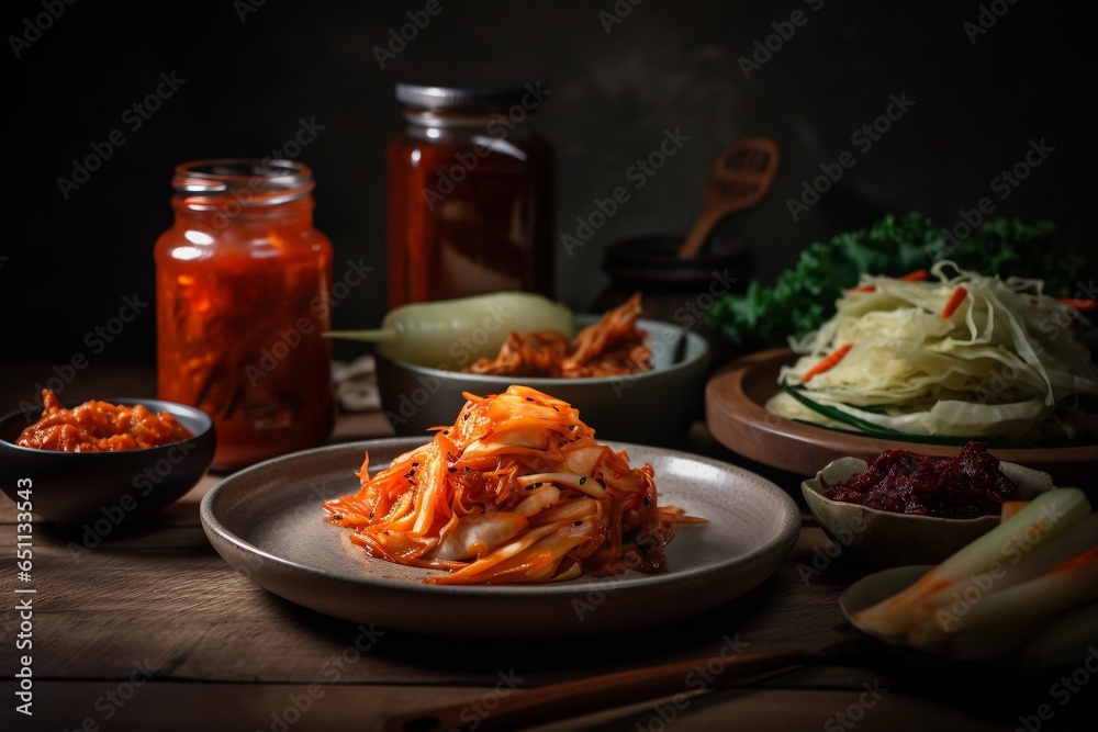 Plate of assorted korean kimchi, menu recipe, generative ai Stock ...