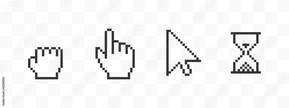 Flat cursor icons, mouse pointer pixel art symbols stock illustration ...