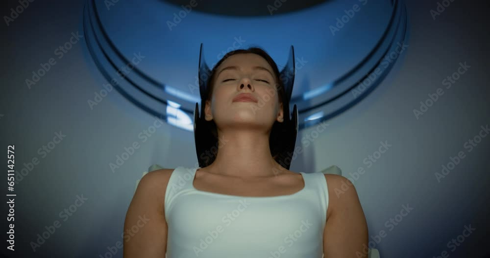 Close-up Portrait Shot of a Female Patient Lying on a CT or MRI Scan ...