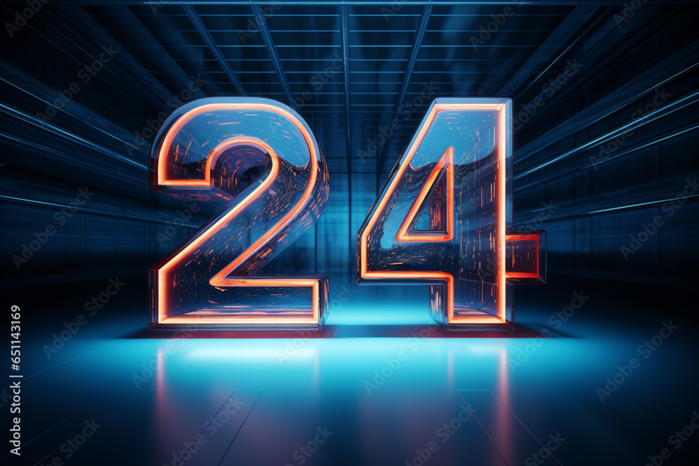 3D Style futuristic 24 digital numbers design, New Year 2024 greetings ...