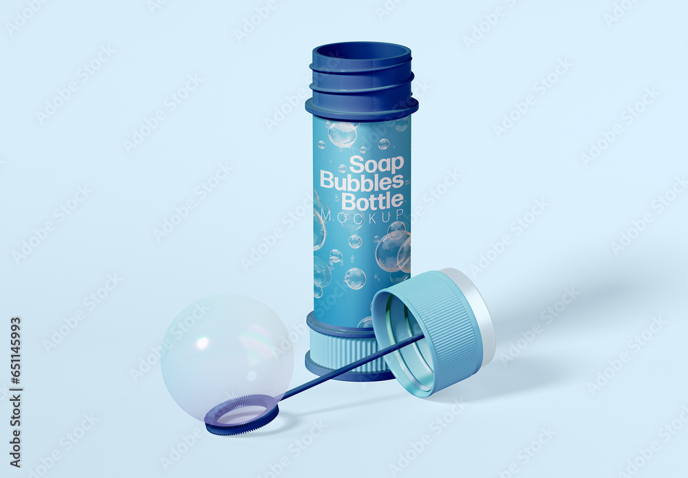 Modelo de Open Soap Bubble Bottle with Bubble Mockup do Stock | Adobe Stock