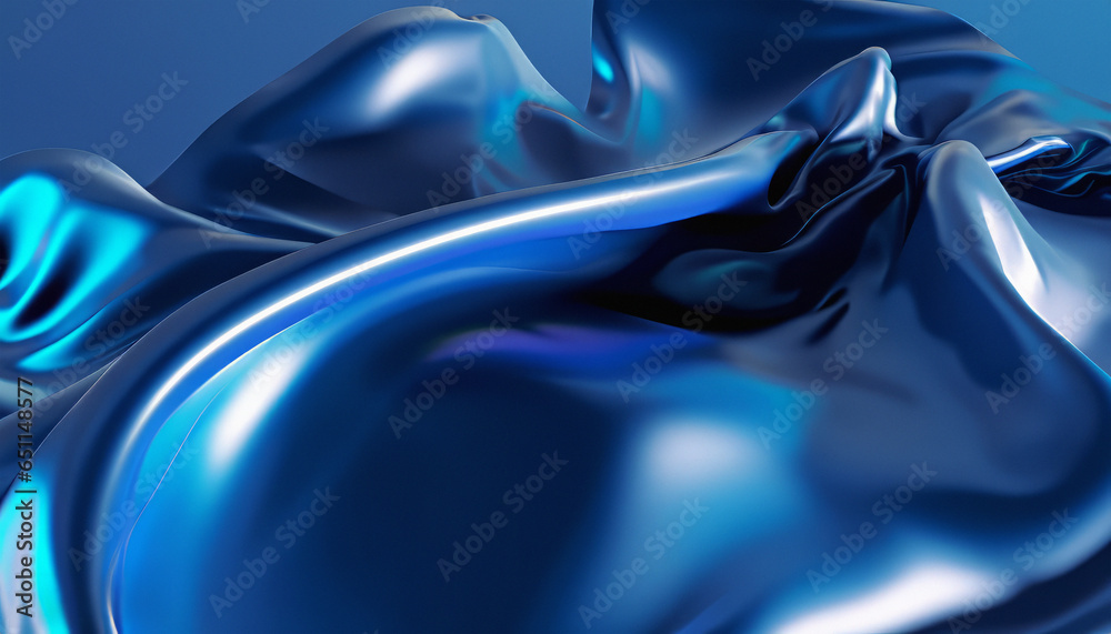 Flying blue silk fabric with iridescent-holographic. Waving satin cloth ...