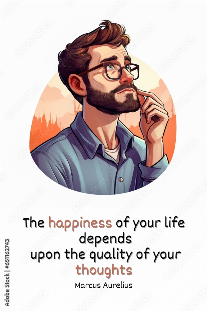 Cartoon Illustration of a man thinking with a Stoic quote. Stock ...