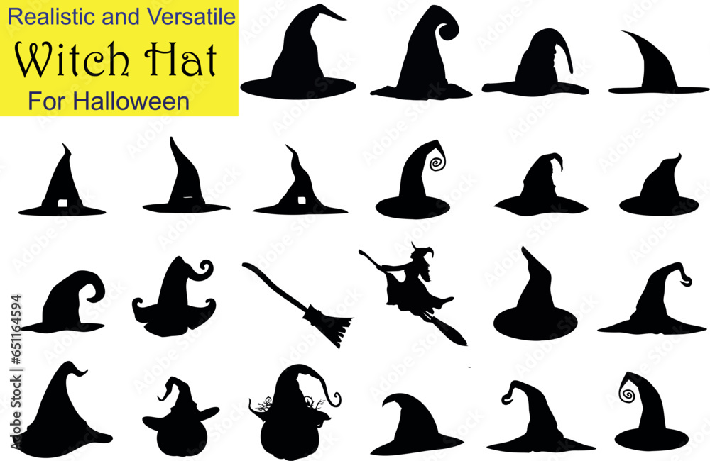 Witch Hat Collection Vector Illustration for Halloween. Realistic ...