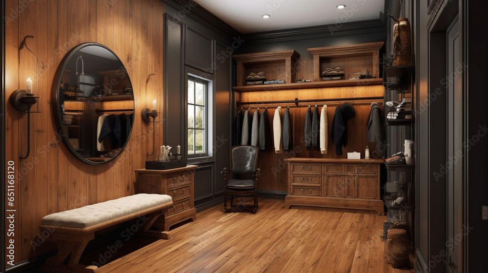 Luxury dressing room for man, 3d render. Luxury men's dressing room ...