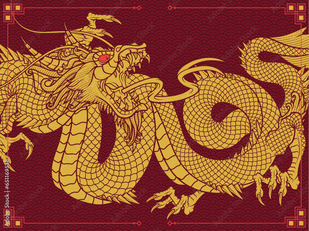 Oriental Asian golden dragon zodiac sign. Vector illustration in ...