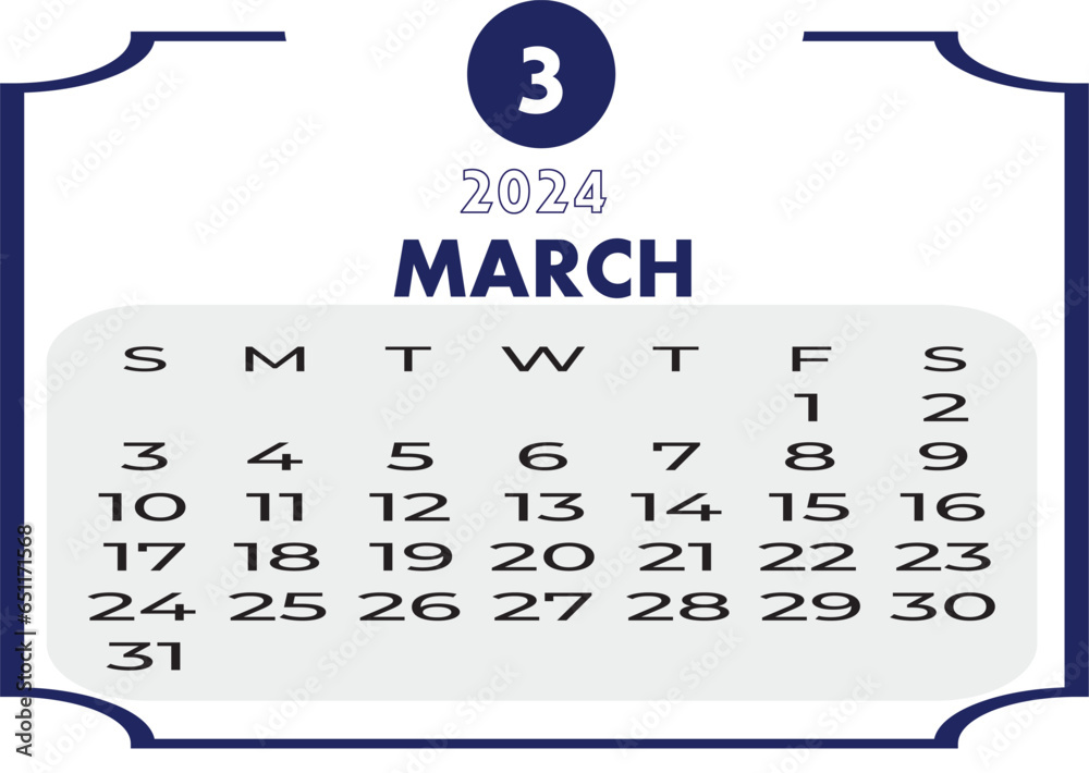 March 2024 Calendar Leaf. Calendar 2024 in flat style. Vector ...