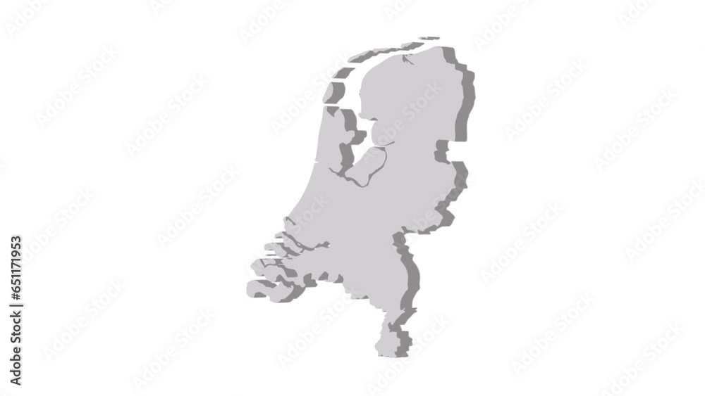 Netherlands map 3d grey on white background. Dynamic 4K animation ...