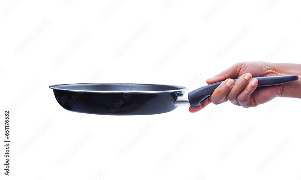 Hand holding pan isolated on transparent background png Stock Photo ...