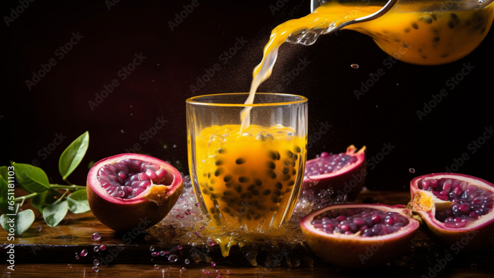 passion fruit juice concentrate pouring down to a cup Stock Photo ...