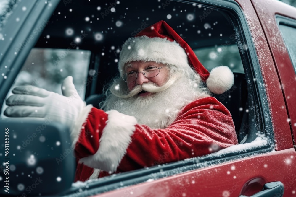 Santa Claus is stuck in a traffic jam. Portrait of Santa Claus. Santa ...