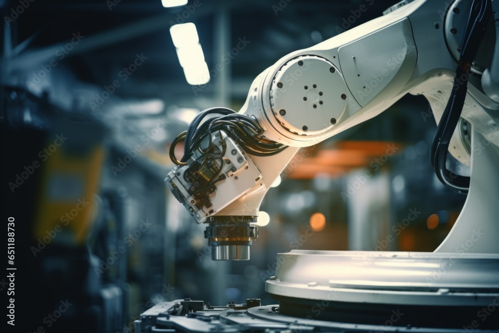 Precise robotic manipulator machine welding hand at factory's assembly ...