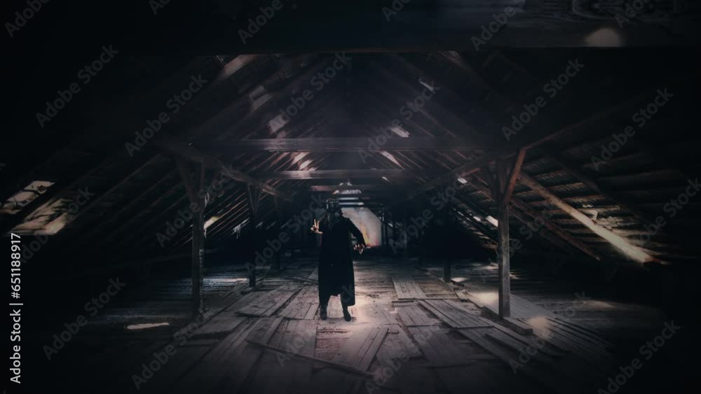 Wicked Ghostly Spirit Attack Haunted Abandoned House Zoom In. Creepy devilish figure in a ...