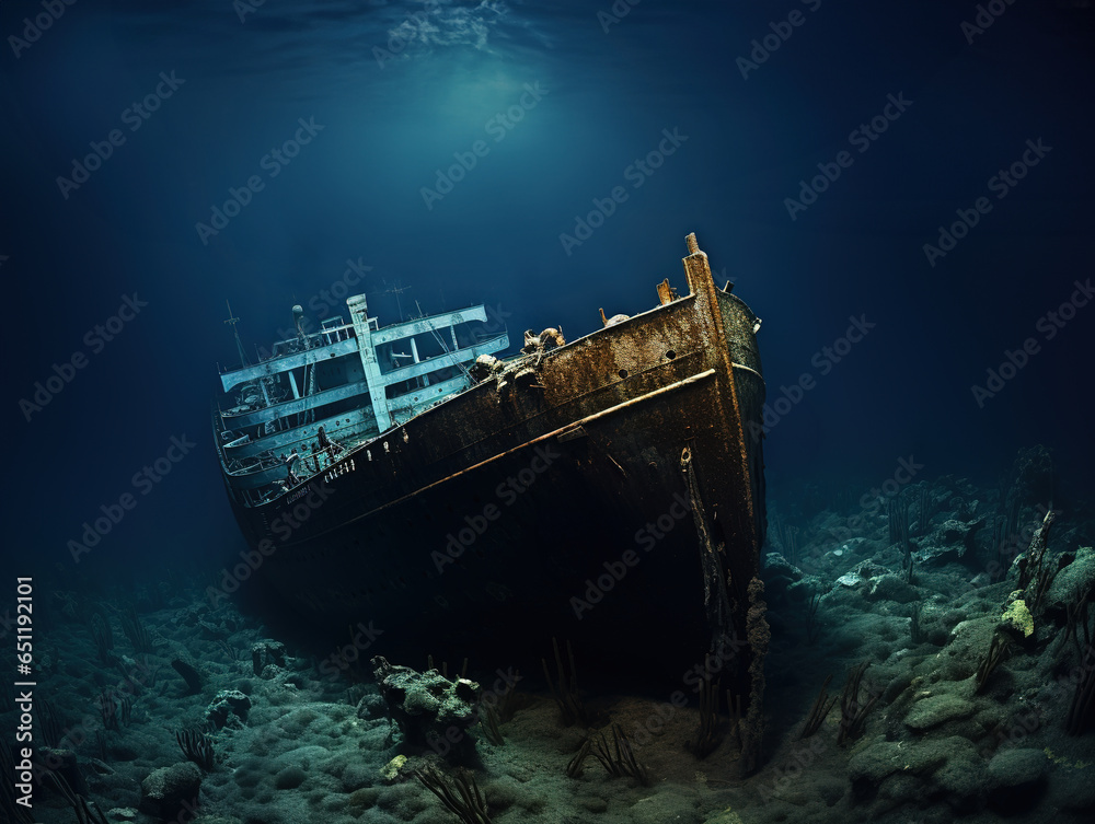 Titanic shipwreck resting on the ocean floor in its current state ...
