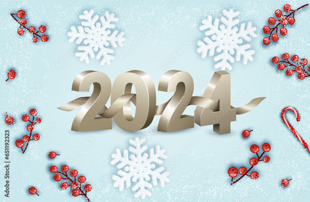 Abstract holiday christmas background with snowflake фтв 2024 numbers ...