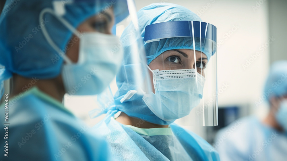 A dental team wearing personal protective equipment (PPE) during a ...