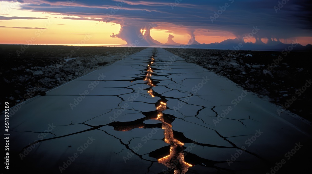 The Image Of The Broken Fault Line Stretching For Kilometers Of A Very